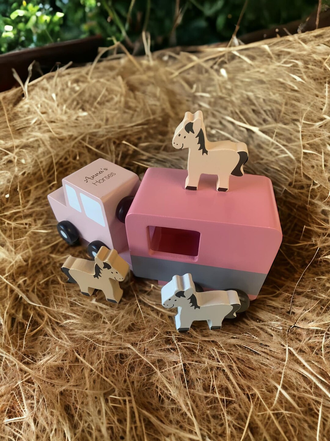 Personalised Wooden Horse Trailer - Pink Wooden Trailer - Ponies ...