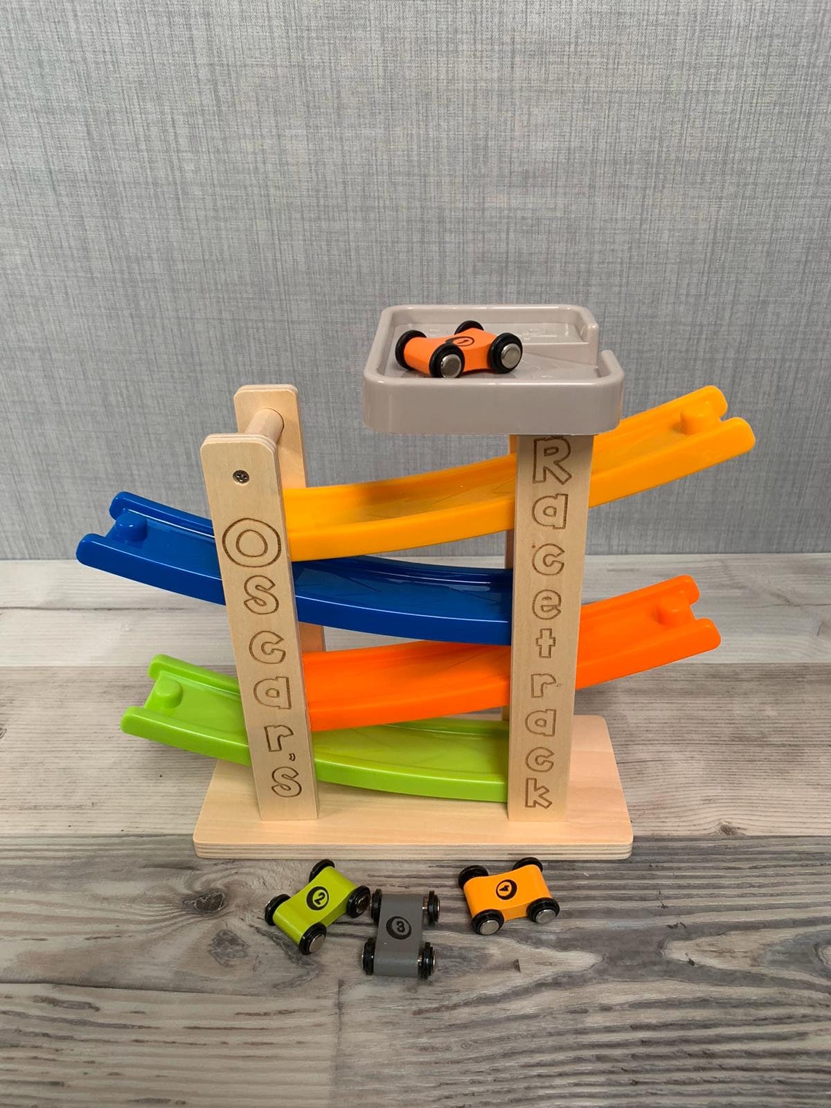 Personalised Wooden Race Car Track With Cars Engraved Toy | Etsy UK