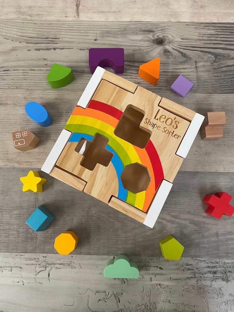 Personalised Wooden Rainbow Shape Sorter Cube Wooden Toy - Etsy