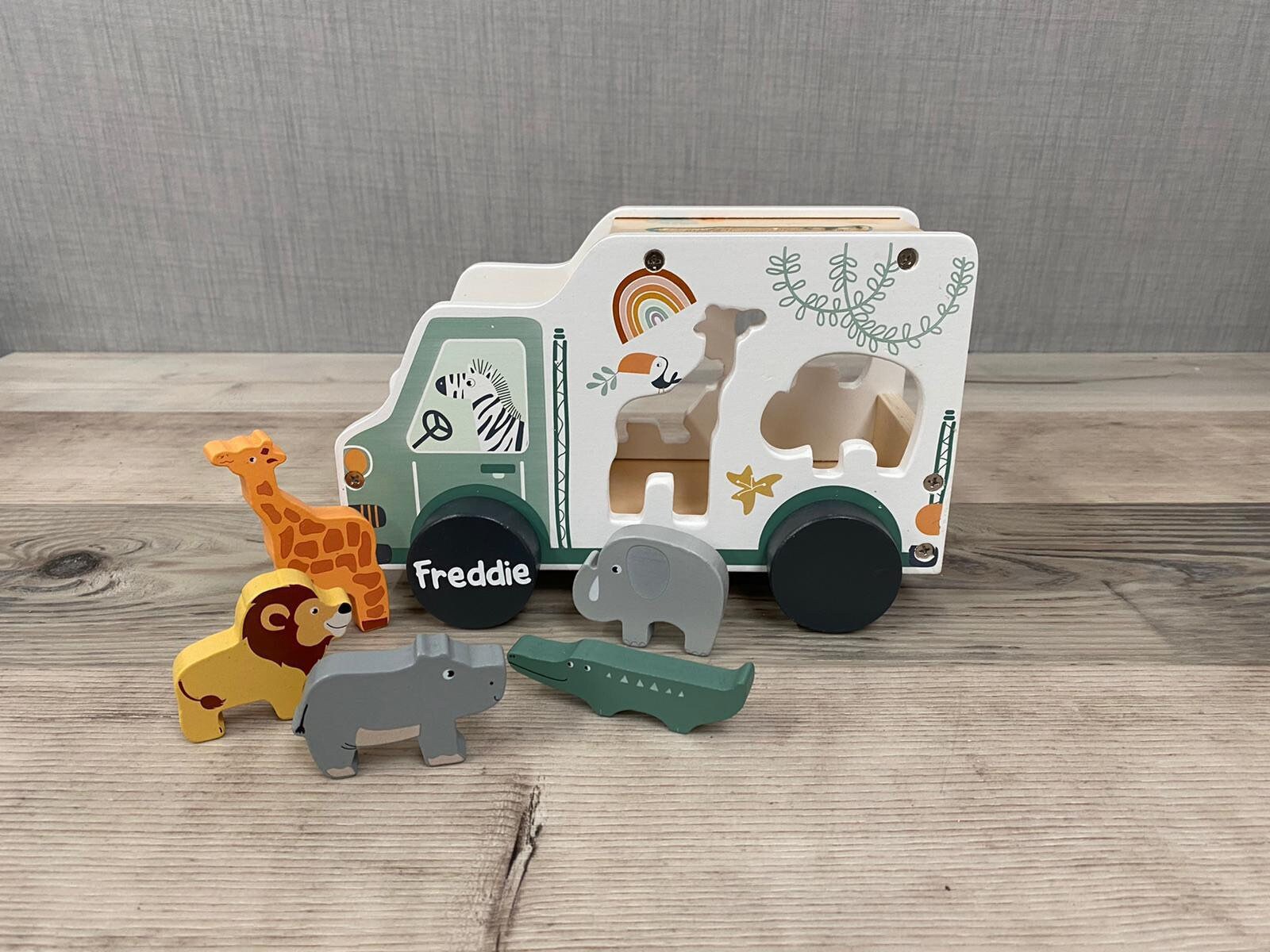 Personalised Safari Animals Shape Sorter and Truck Wooden - Etsy