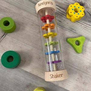 Personalised Wooden Rainbow Rattle Acoustic Toy - Rainmaker - Soothing ...