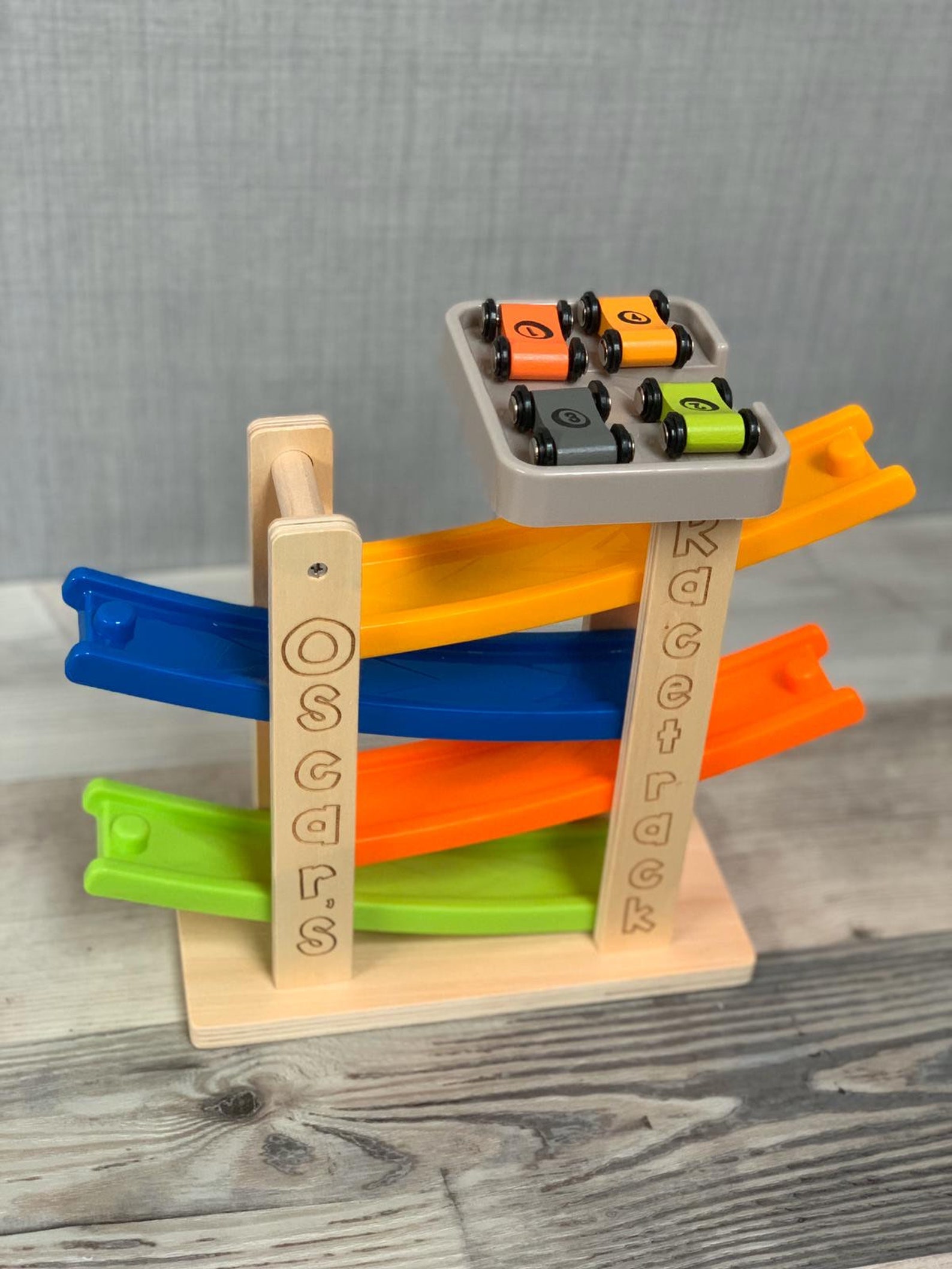 Personalised Wooden Race Car Track With Cars Engraved Toy | Etsy