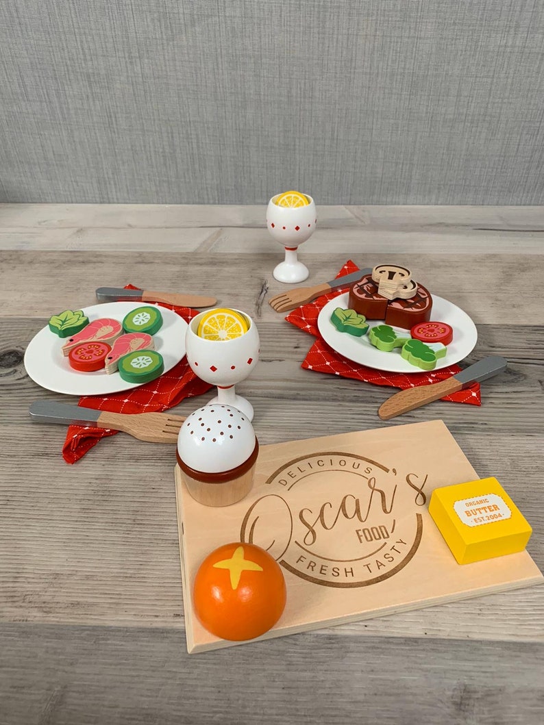 Personalised Wooden Dinner Playset for Two Food and Drink - Etsy