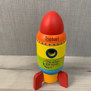 Personalised Wooden Rocket Stacking Toy - Engraved Rainbow Toy ...