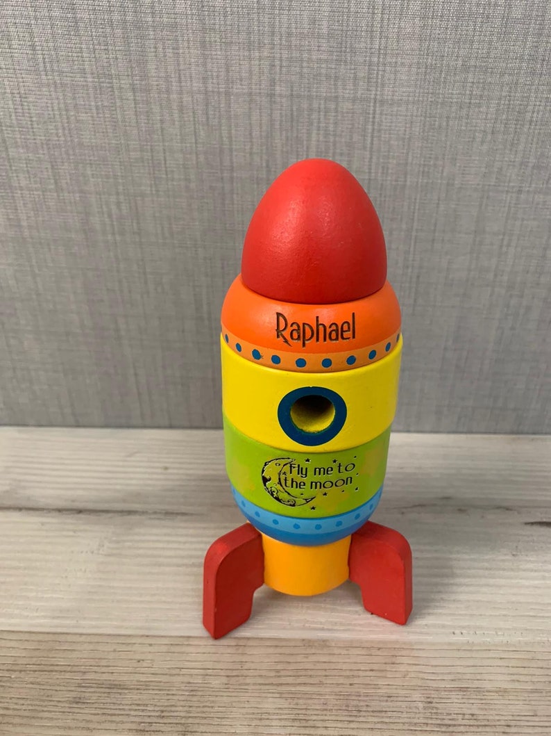 Personalised Wooden Rocket Stacking Toy Engraved Rainbow Toy - Etsy