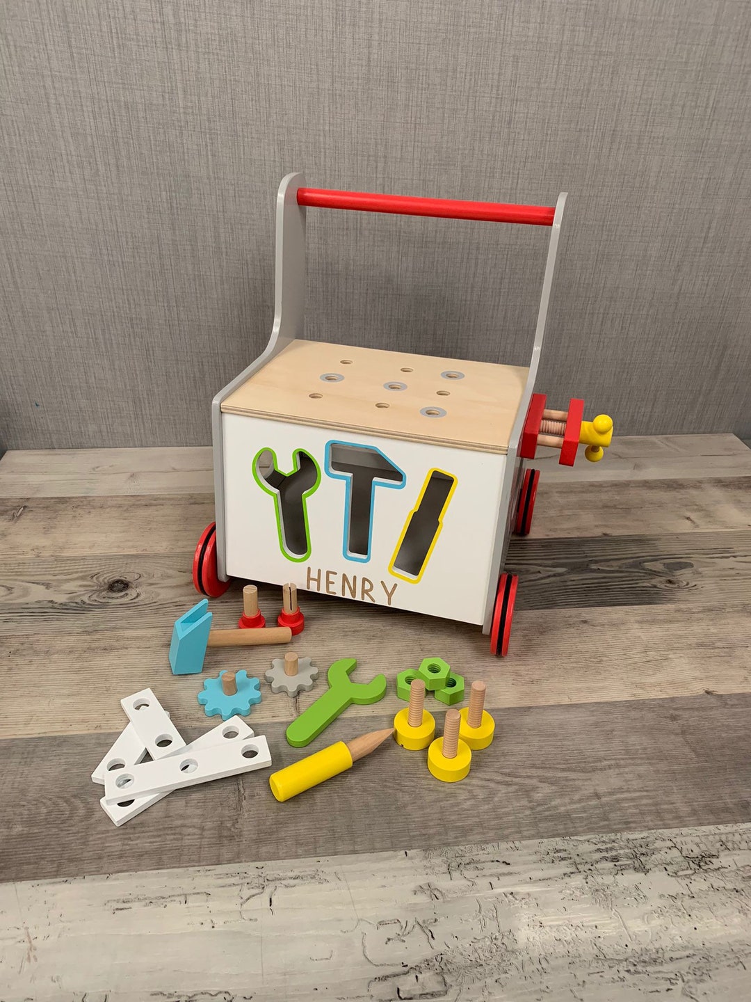Personalised Wooden Walker With Tool Shapes Learn to Walk Wooden Blocks ...