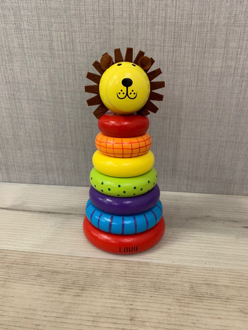 Personalised Wooden Toy Lion Stacker - Colourful Animal Stacker Baby ...