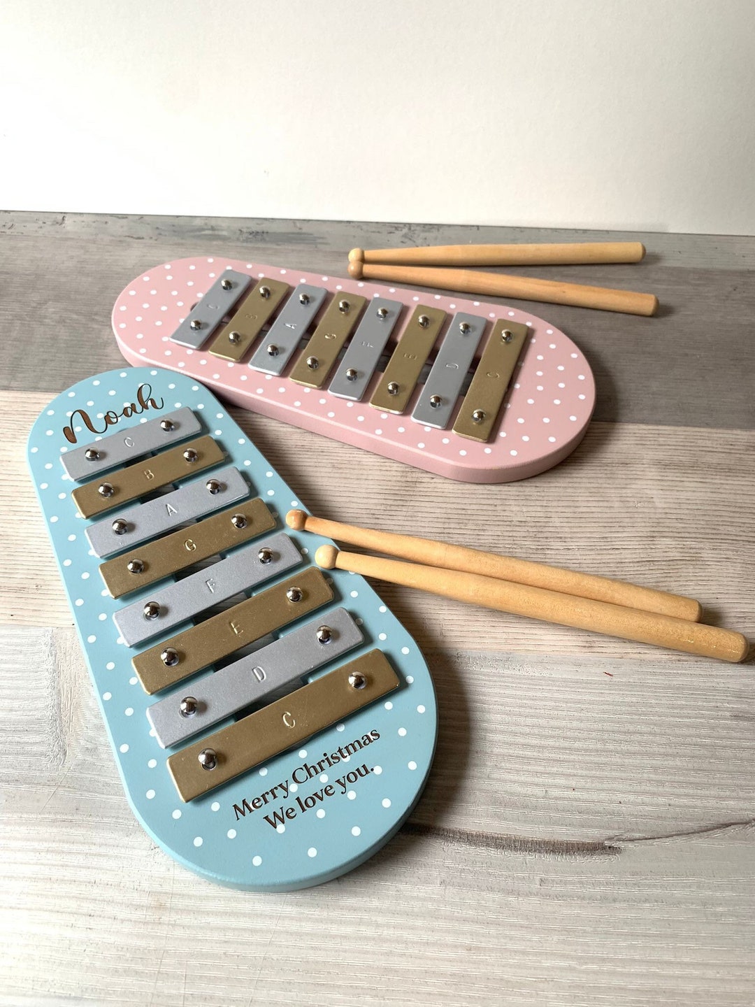 Personalised Wooden Xylophone - Blue or Pink Metallic - Musical ...