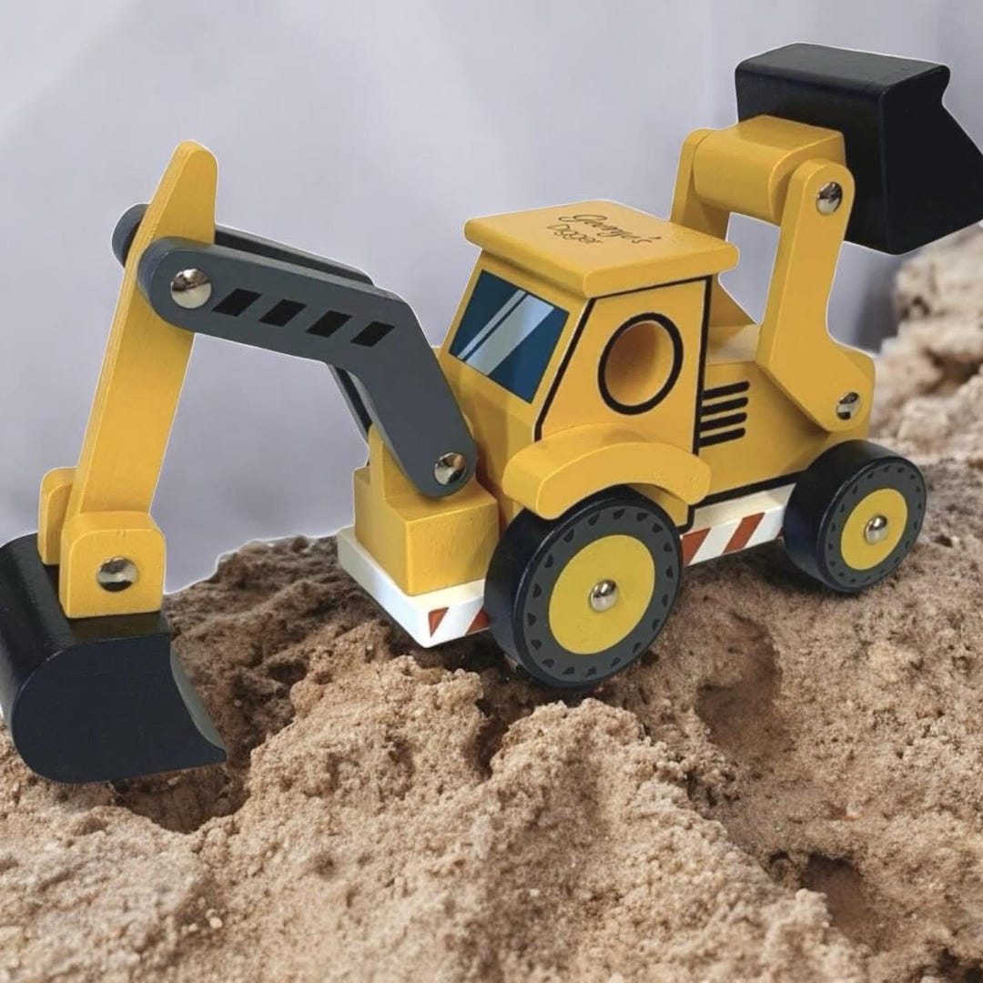 Personalised Wooden Backhoe Digger Toy: Construction Vehicle - Etsy