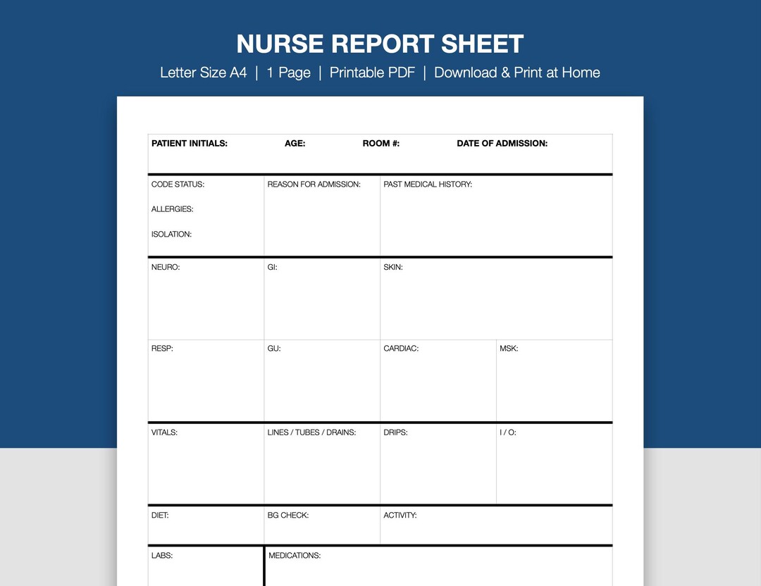 RN Nursing Report Sheet PRINTABLE PDF - Etsy
