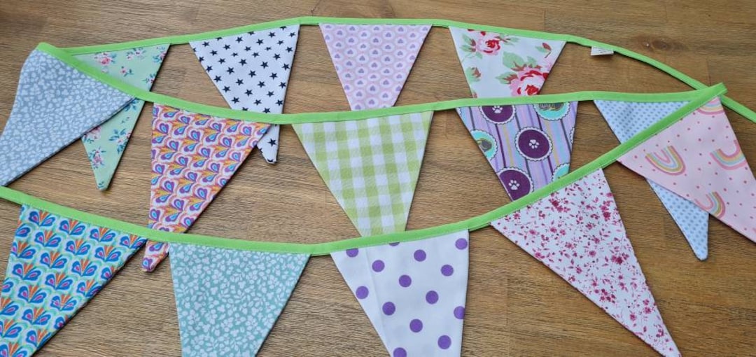 Pennant Chain / Garland Made of Fabric Pink White Green - Etsy