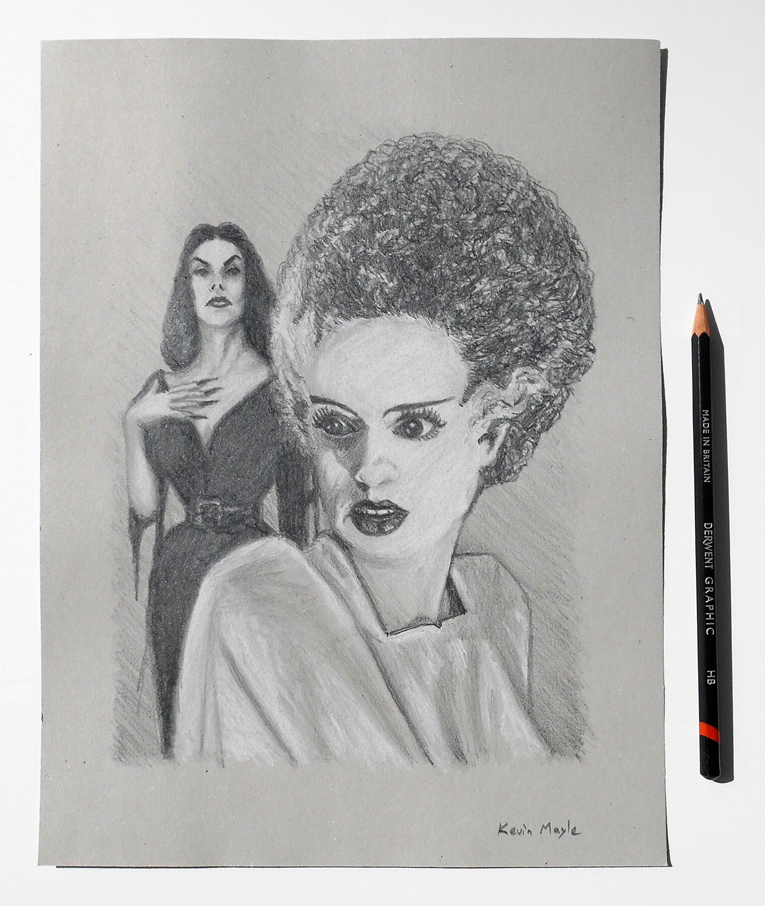 Vampira and the Bride of Frankenstein - Original Drawing - Etsy