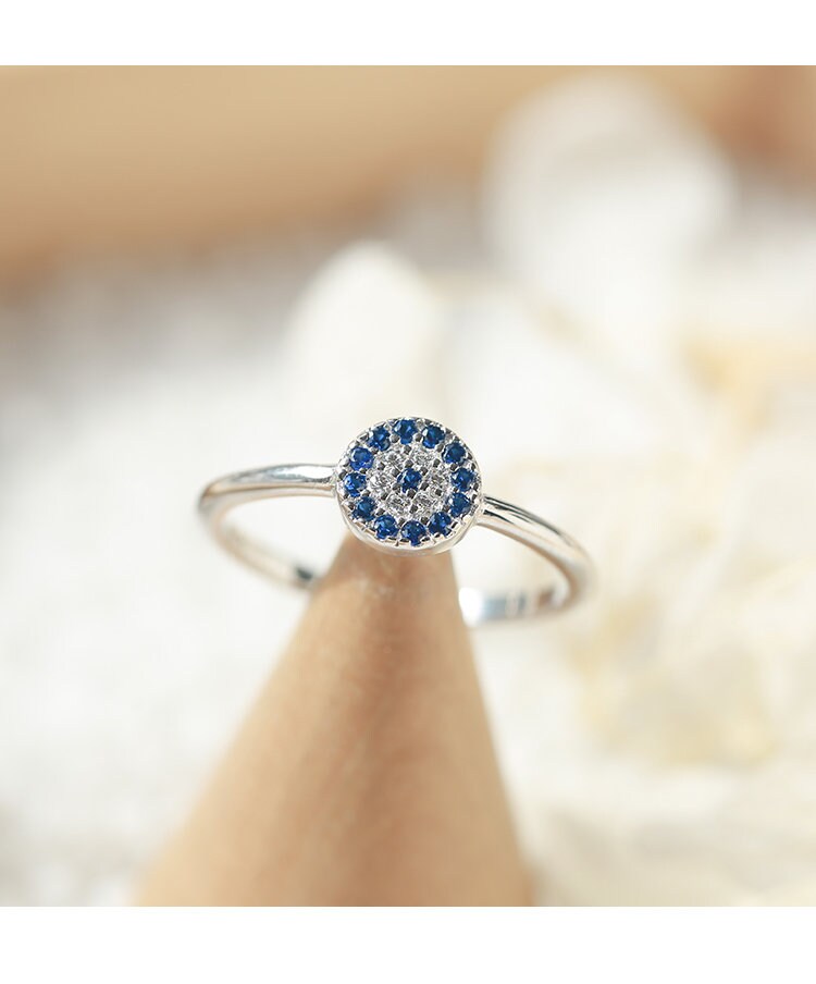 Sterling Silver Ring Round Royal Blue Ring Gift for Her Gold | Etsy