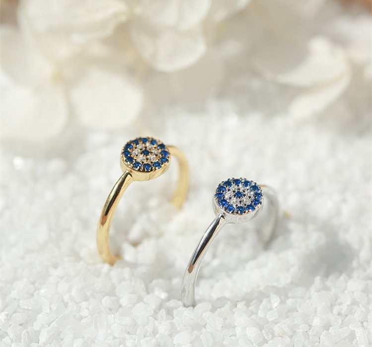 Sterling Silver Ring Round Royal Blue Ring Gift for Her Gold | Etsy