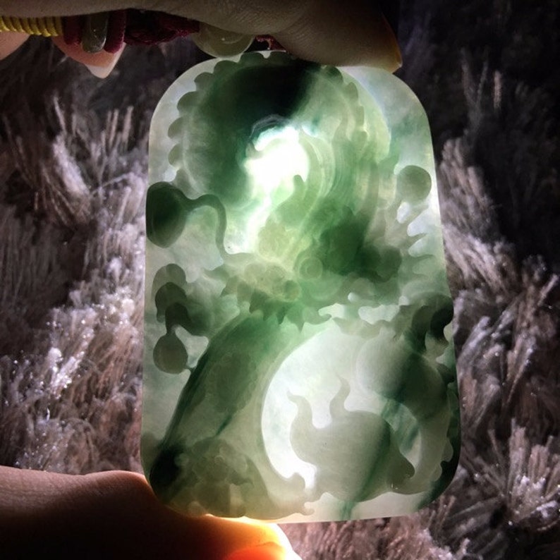 Burmese Type A Icy Translucent Bluish Dragon Jadeite Jade Pendant - Etsy
