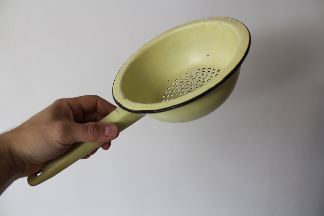 Vintage Yellow Enamel Colander.enamel Sieve.enamel Strainer.soviet ...