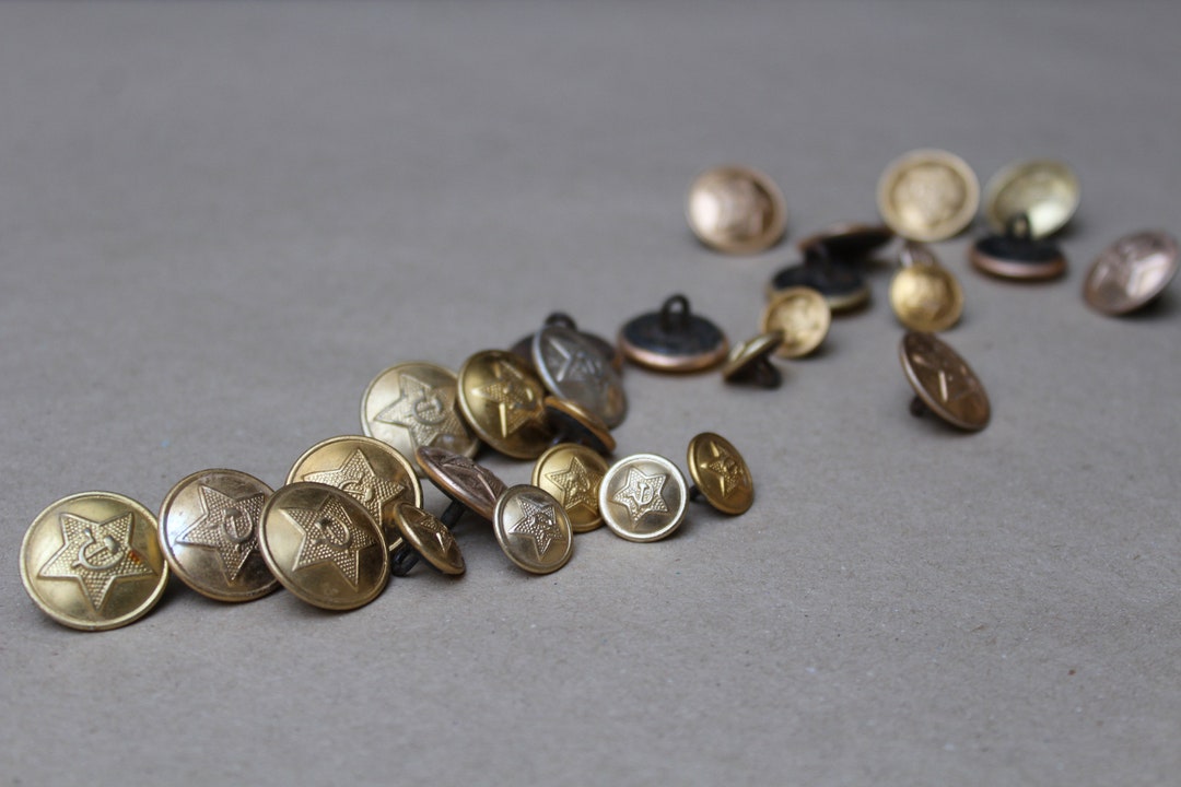 Set of 28 Vintage Soviet Ukraine Army Uniform Yellow Color Buttons ...