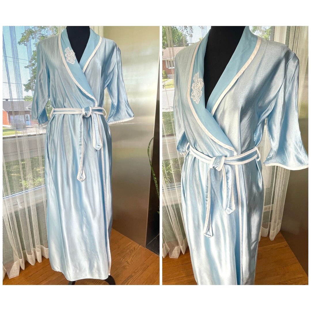 Vintage 80s House Dress, Baby Blue Nylon Robe, House Robe, Vintage ...