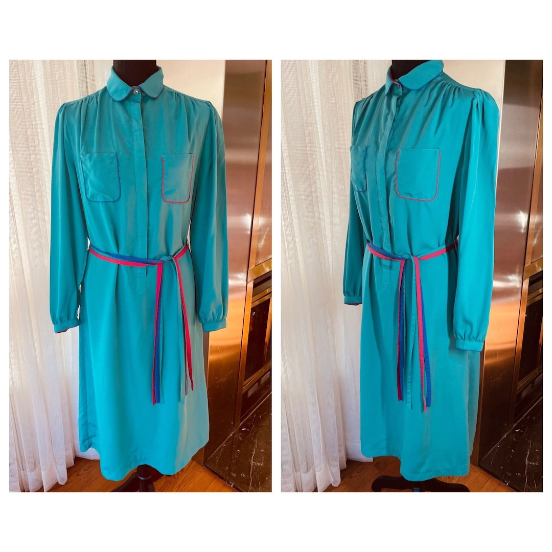 Vintage 80s Dress, Iconic 1980s Colors Teal, Hot Pink and Purple, Long ...