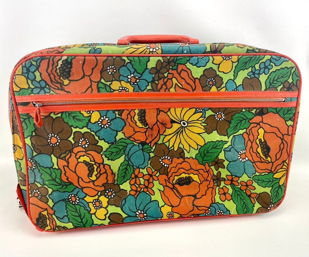 Vintage 60s Fabric Suitcase, Hippie Mod Luggage, Orange, Green and Blue ...