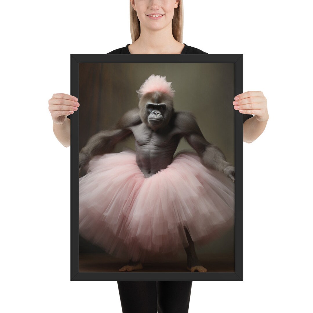 Funny Dancing Ape Tutu Wearing Ballet Gorilla Digitally Printed Framed ...