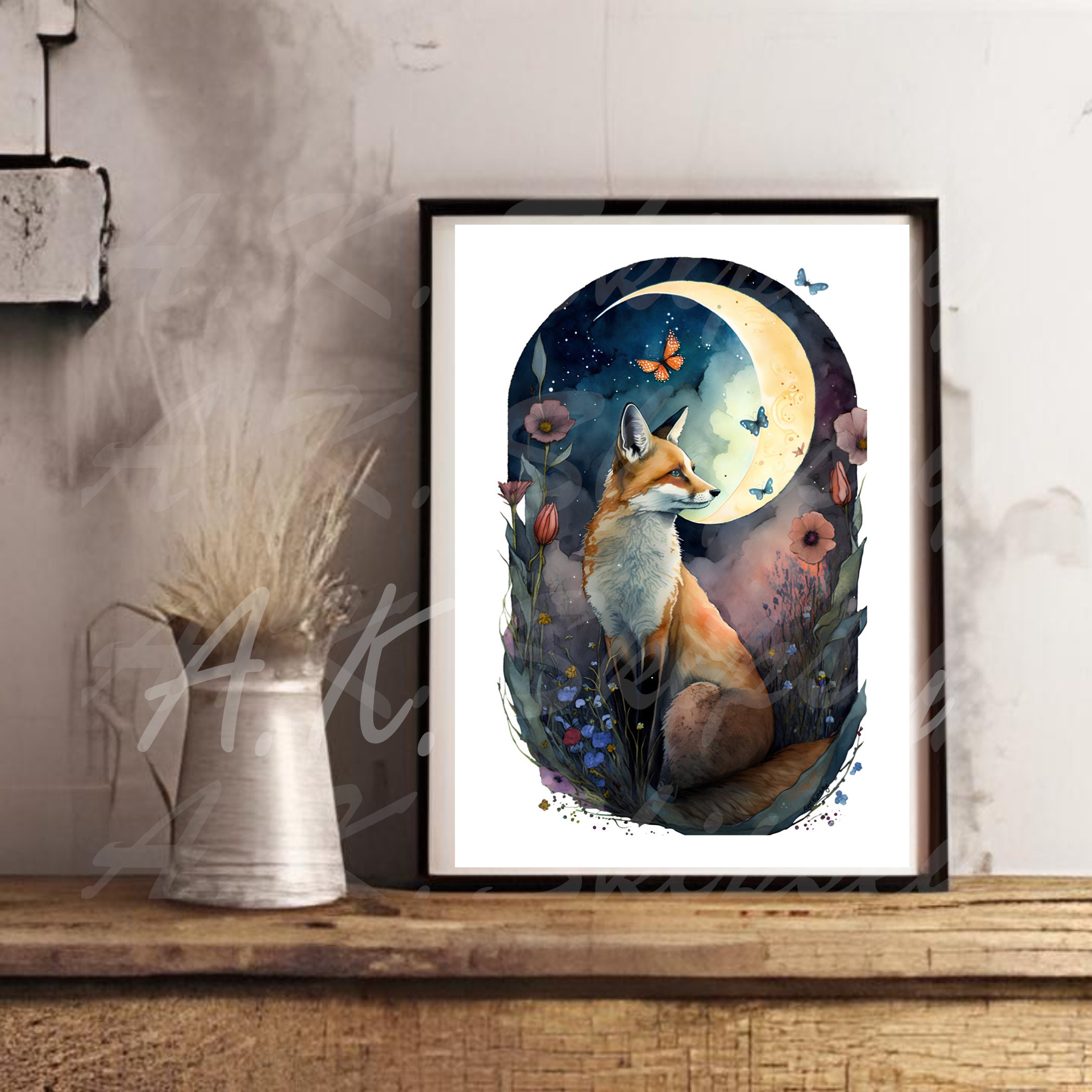 Moon Fox Art Print, Fox and the Moon Poster, Fox Art Print, Moon Art ...