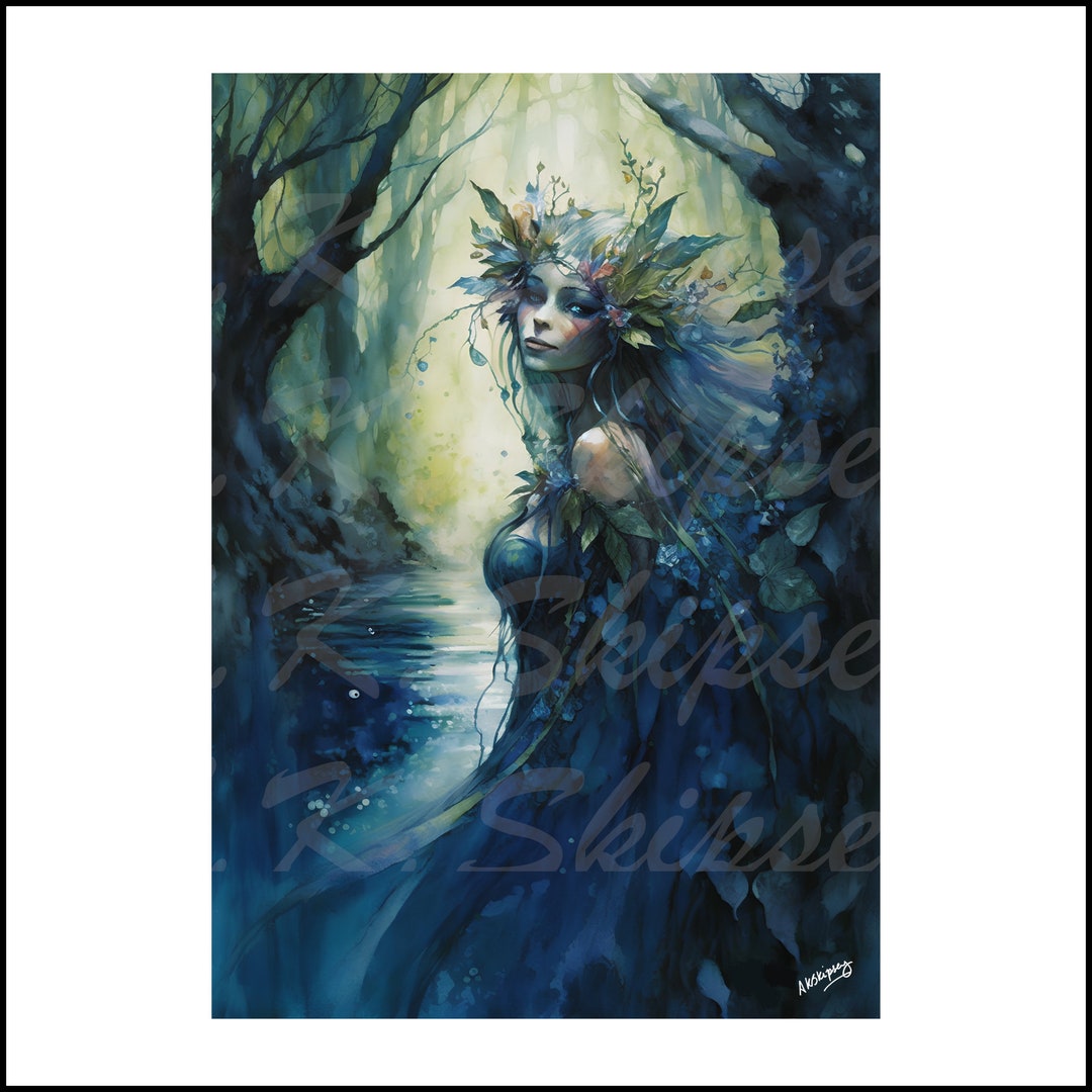 Water Nymph Art Print, Water Dryad Art, Siren Art Work, Nature Goddess ...