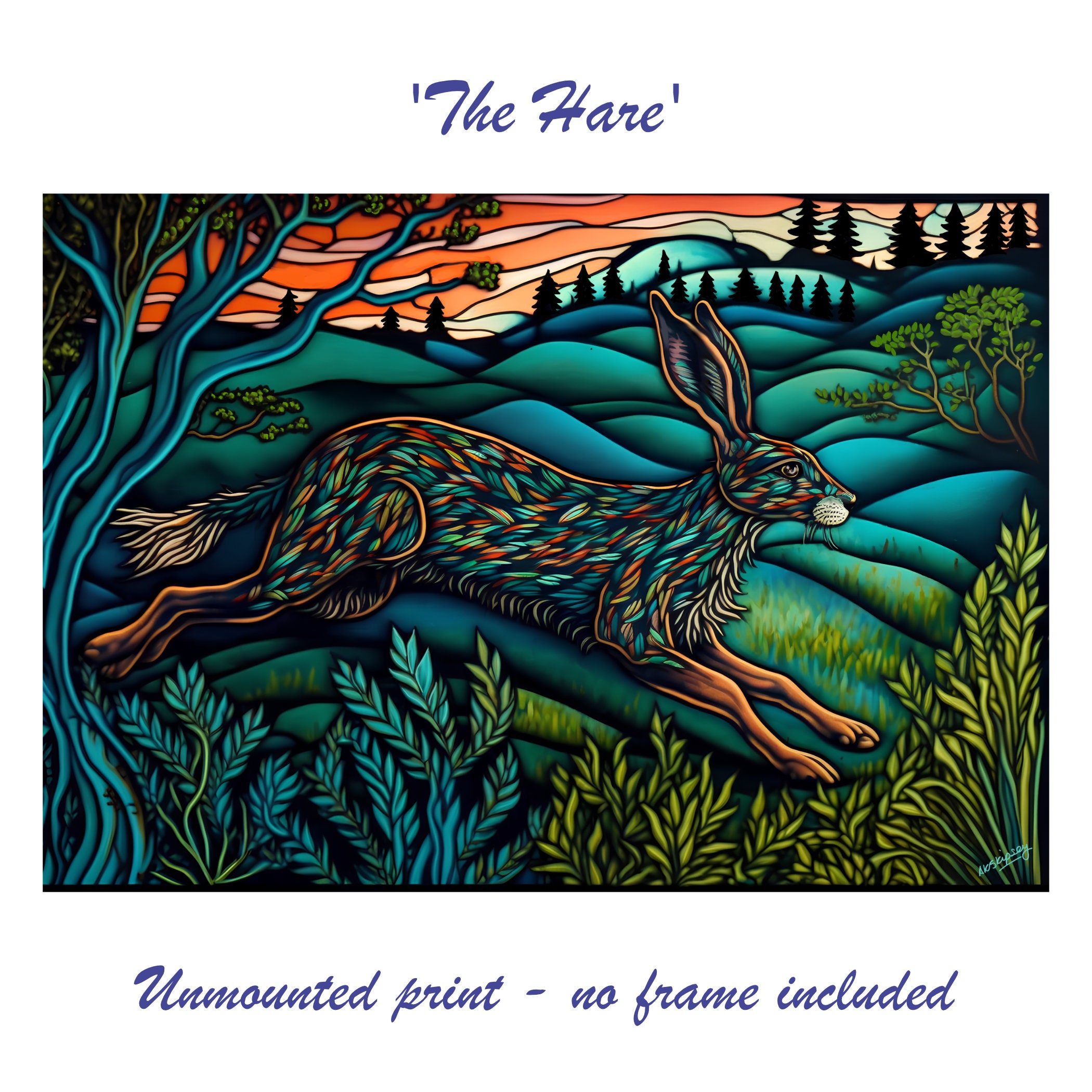 The Hare, Hare Painting, Hare Print, Running Hare Art Print, Stained ...
