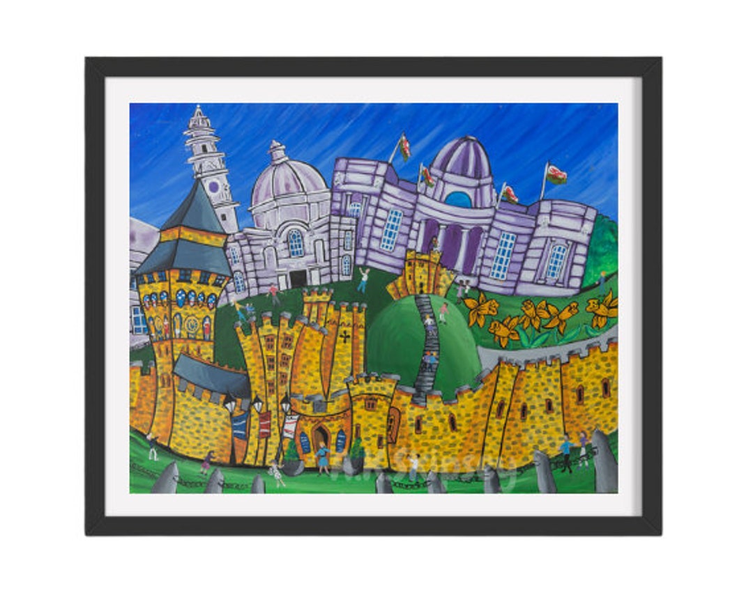 Cardiff Castle Print, Cardiff Castle Painting, Town Hall Cardiff ...
