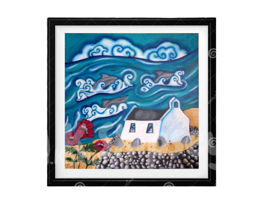 Mwnt West Wales, Dolphins Painting, Swimming Dolphins Canvas, Wales ...