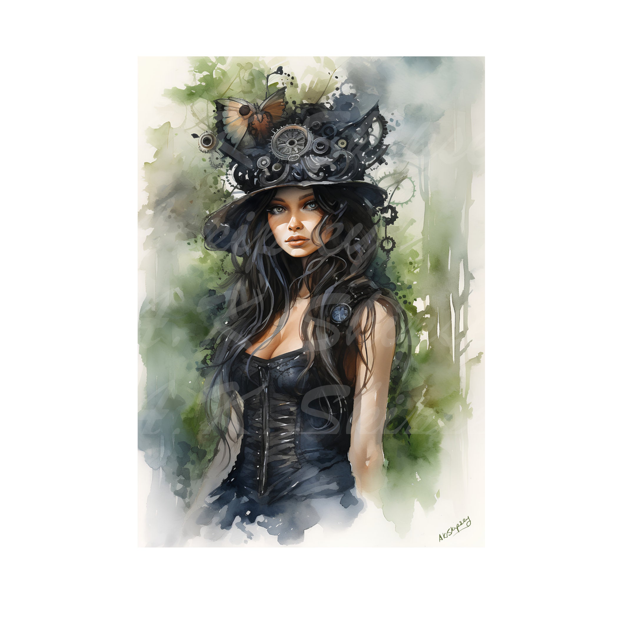 Watercolour Portrait Steampunk Poster Steampunk Painting - Etsy
