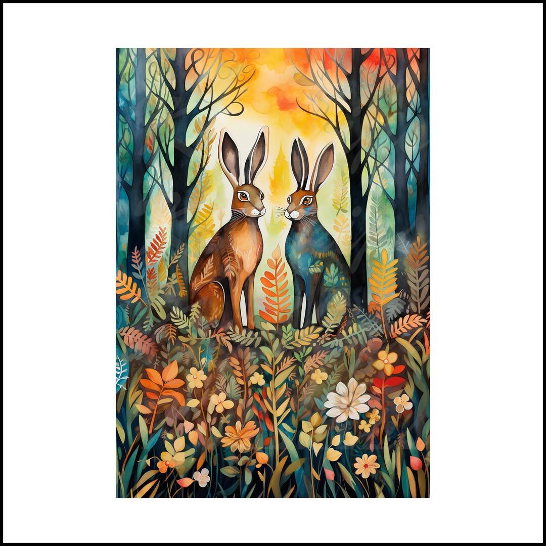 Autumn Hares, Hare Art, Autumn Decor, Hare Illustration, Country Home ...