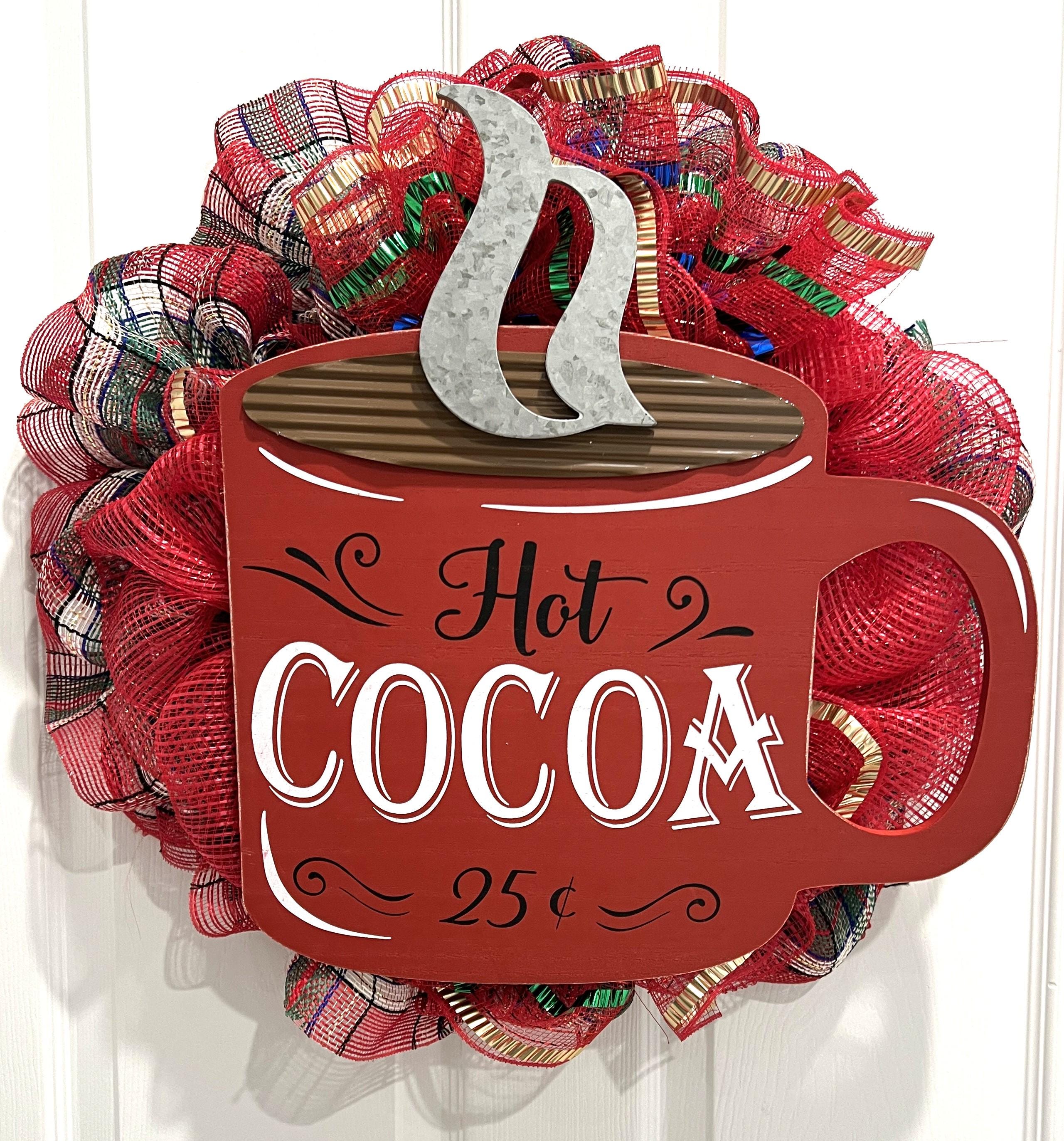Deco Mesh Hot Cocoa Christmas Wreath, Peppermint Holiday Decor - Etsy