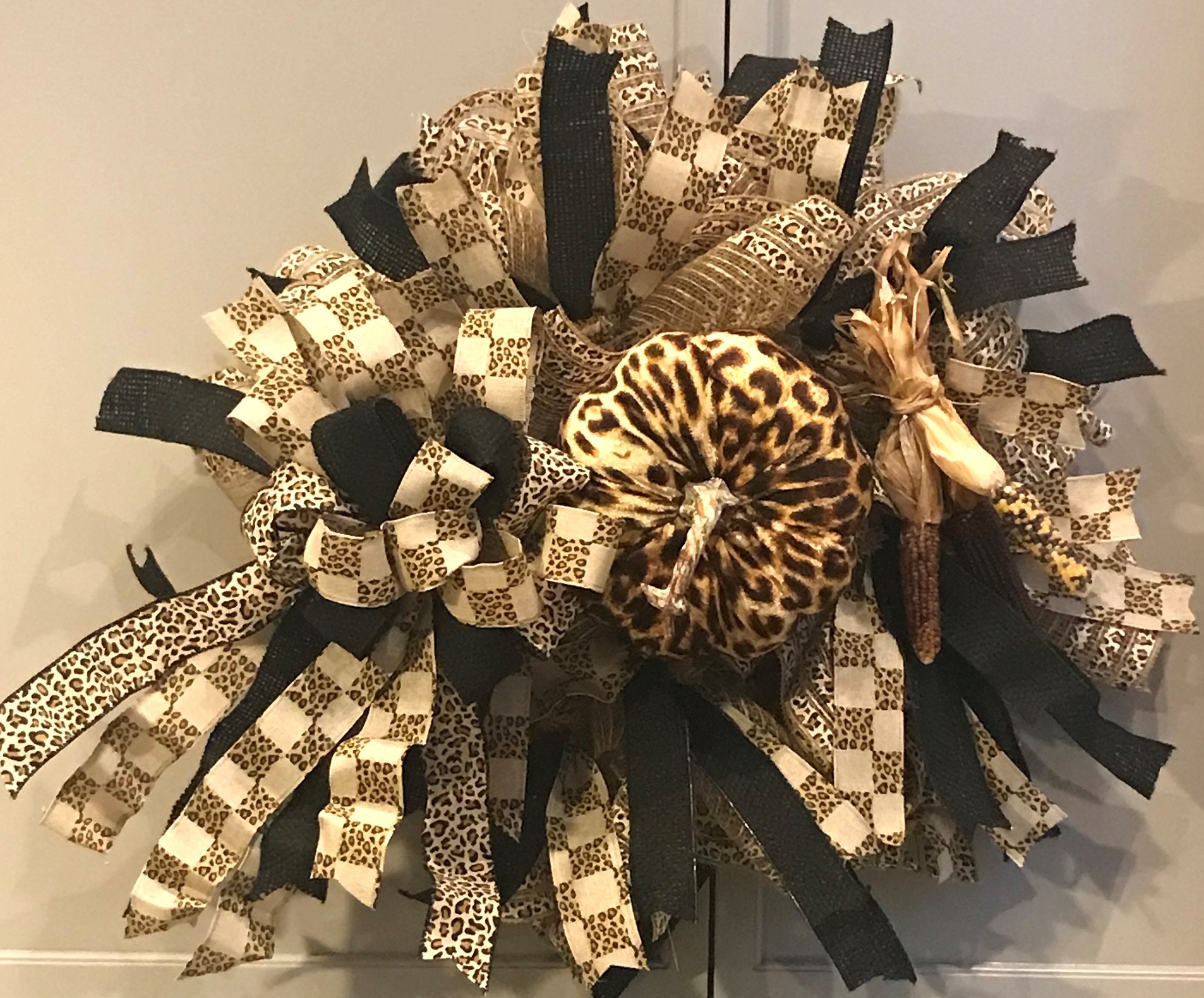 Fall Leopard Wreath Pumpkin Wreath Deco Mesh Wreath Autumn | Etsy