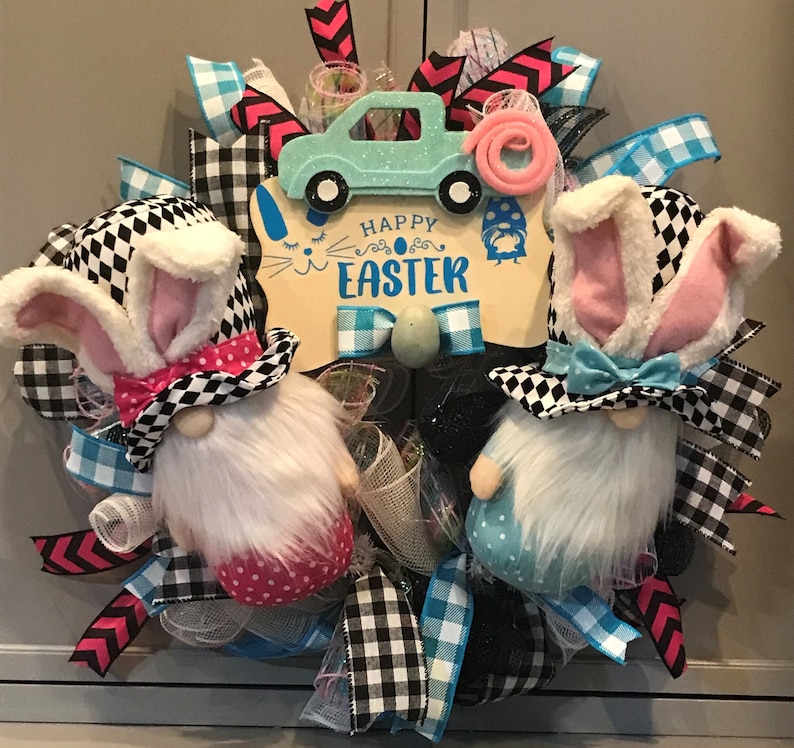 Gnome Easter Wreath, Bunny Decor, Front Door Wreath - Etsy