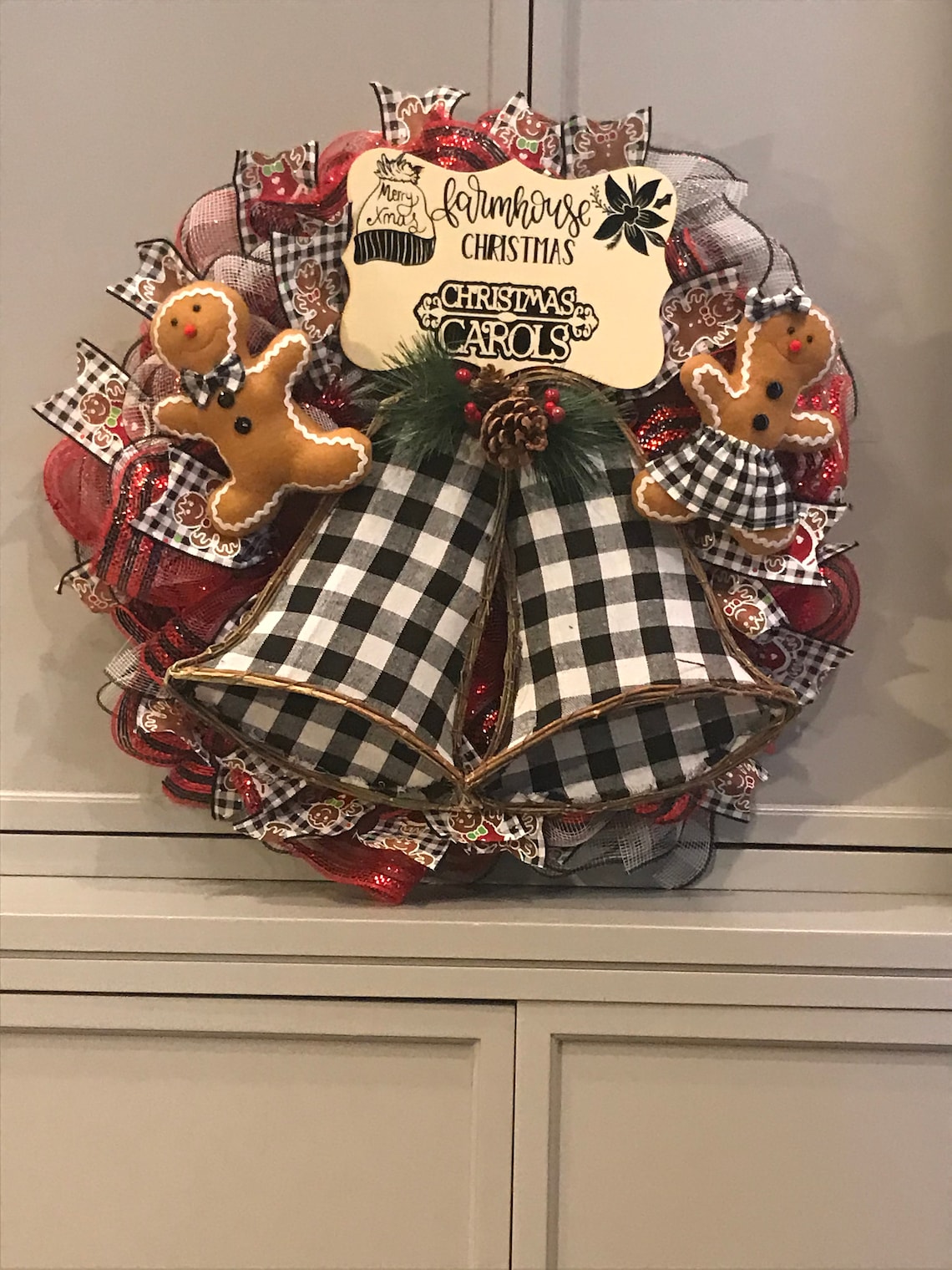 Buffalo Plaid Christmas Wreath: Farmhouse Jingle Bells, Gingerbread - Etsy