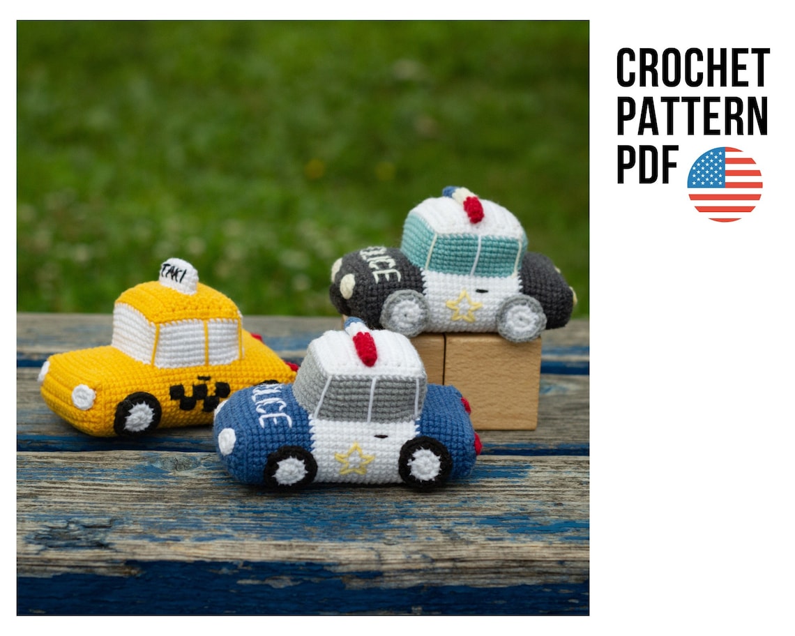 Police Car and Taxi Crochet Pattern Amigurumi Cars Pattern - Etsy