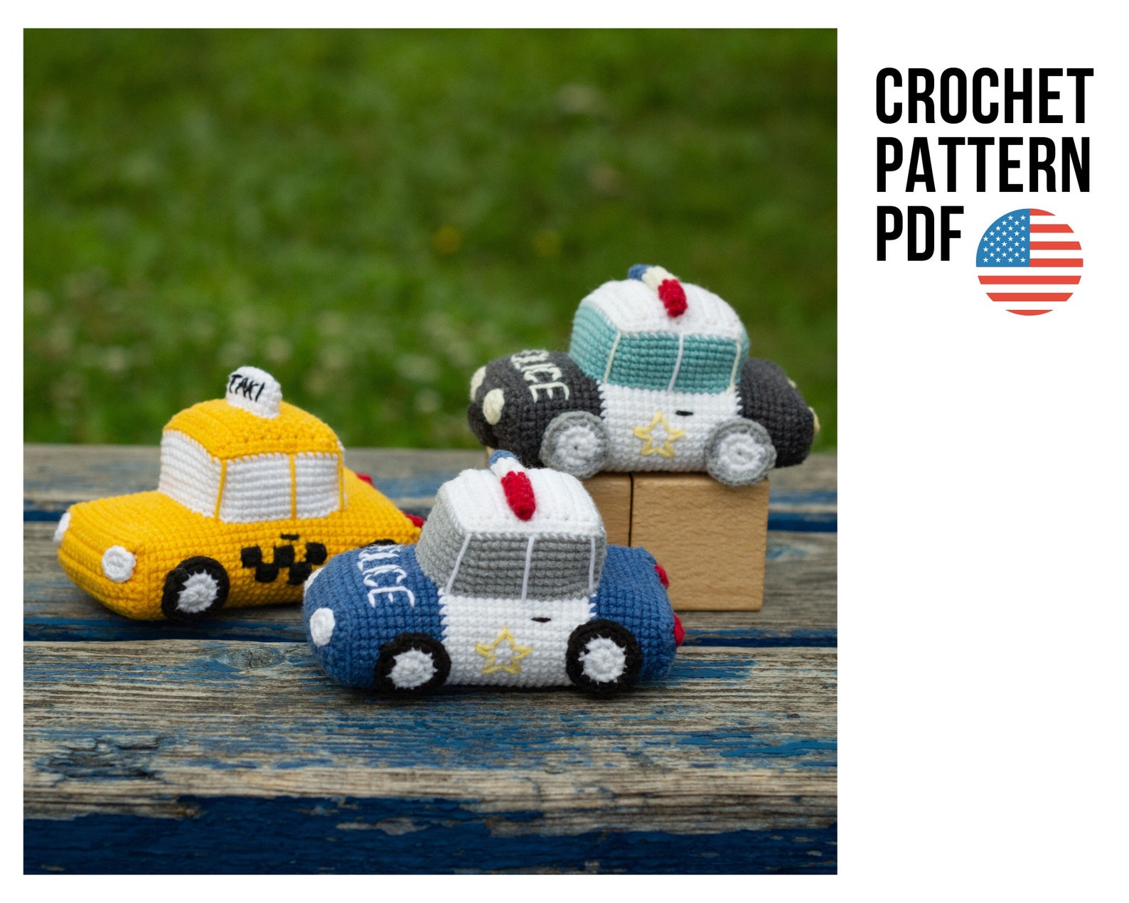 Police Car and Taxi Crochet Pattern Amigurumi Cars Pattern - Etsy