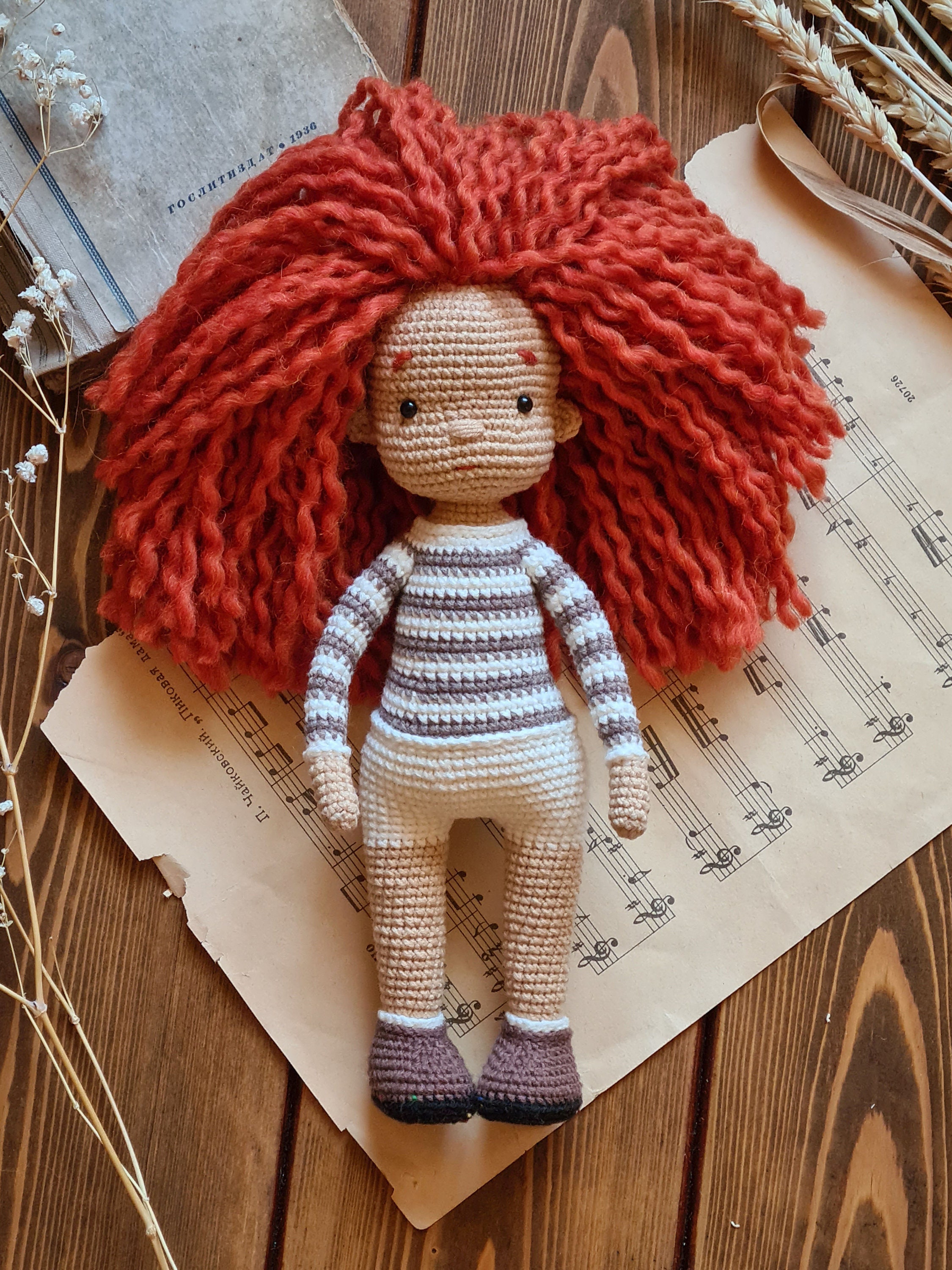Crochet Pattern Cute Doll With Long Ginger Hair. Crochet Doll - Etsy