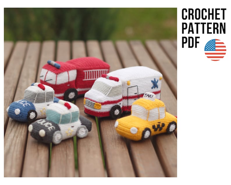 Amigurumi Crochet Patterns Set: Police Car Taxi Fire Truck - Etsy
