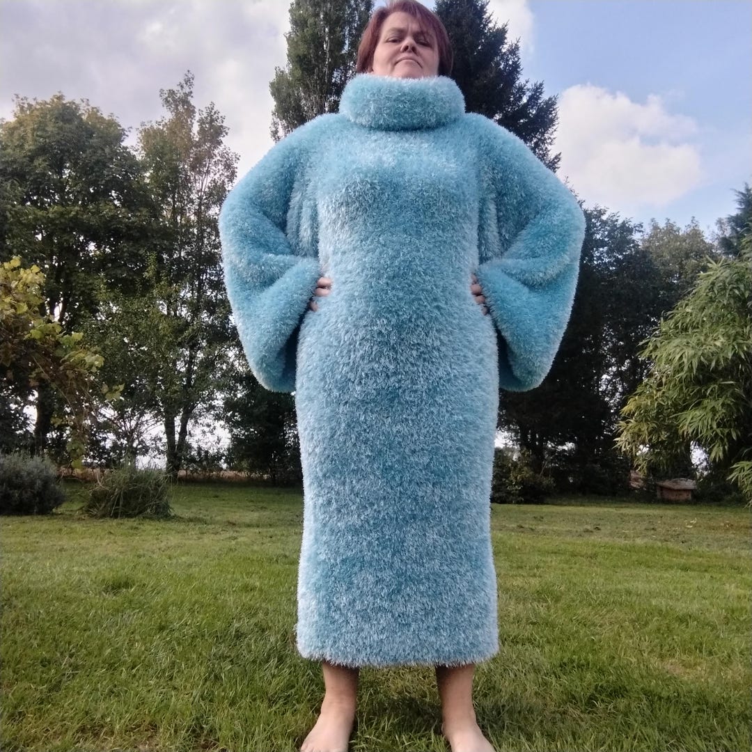 Women's Long Oversized Sweater Dress, Straight, Hand-knitted Wool Fur ...