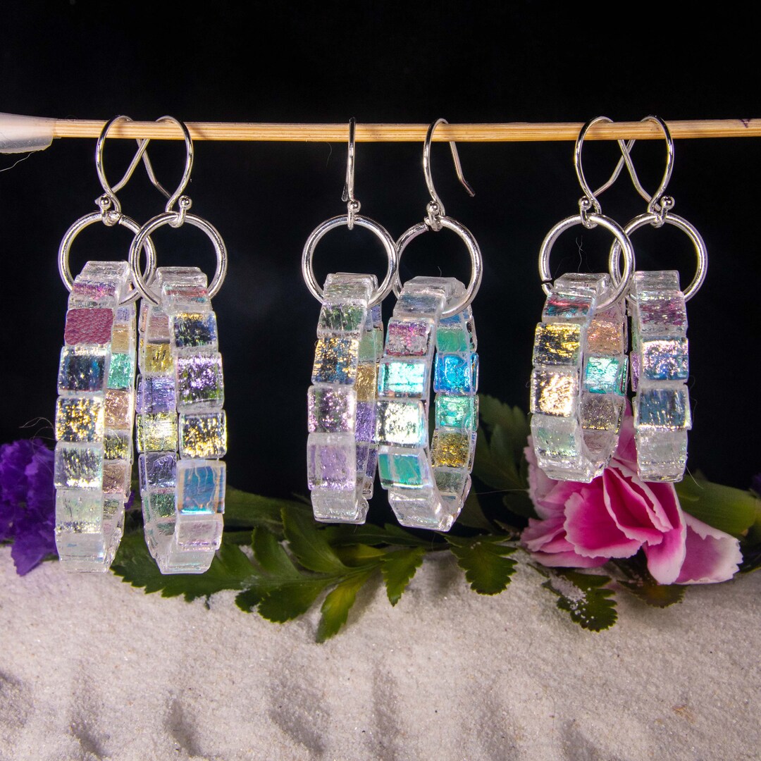Subtle Colored Rainbow Hoops, Handmade Dichroic Glass Earrings, That ...