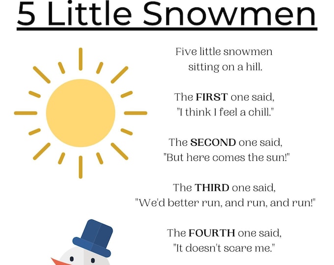 5 Little Snowmen Poem Winter Poetry Lesson Interactive Poetry DIGITAL ...