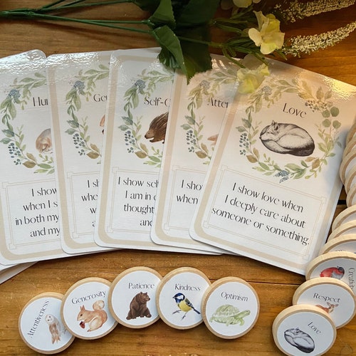 Core Values & Character Traits Cards Wooden Tokens /or - Etsy