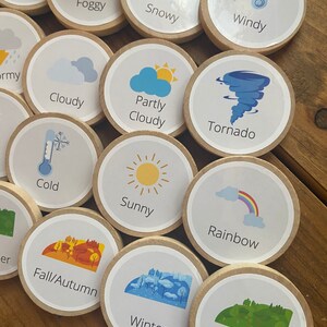 Weather and Seasons Wooden Learning Tiles and Magnets - Set of 20 ...