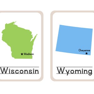 50 States With Capitals Flashcards - United States - Set of 50-colorful ...