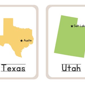 50 States Flashcards W/ Capitals - United States - Set of 50-colorful W ...