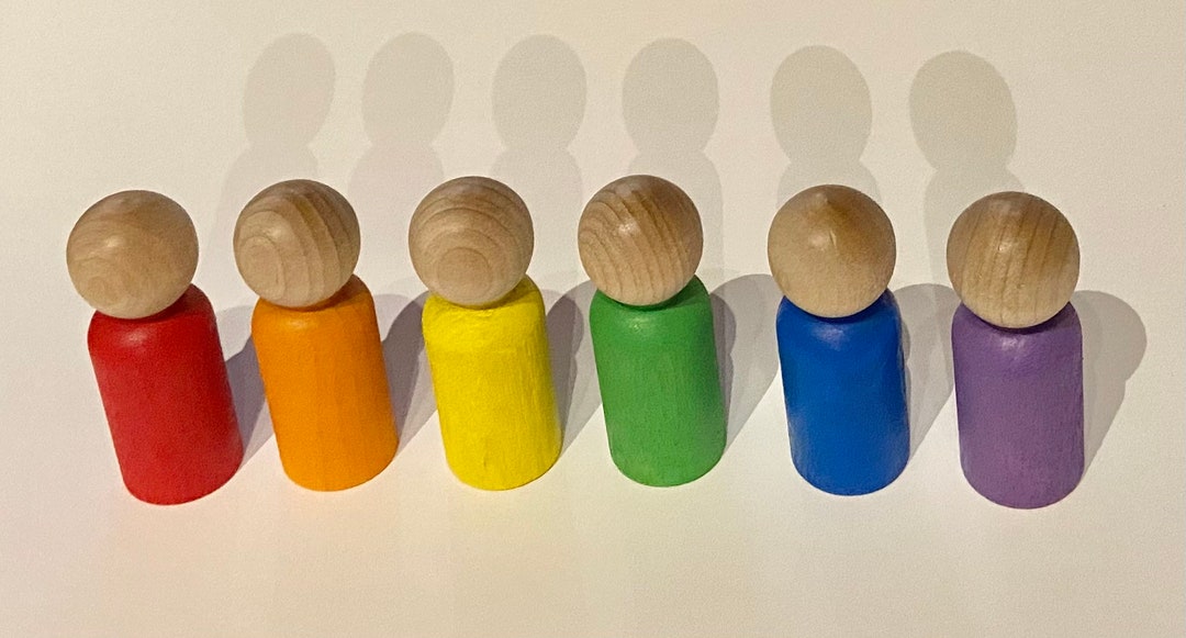 Hand-painted Wooden Rainbow Sorting Peg People - Set of 6 or 12 - Peg ...