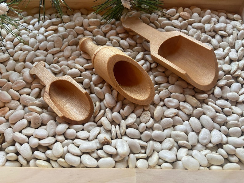 Set of Mini Wooden Scoops - Sensory Tray Scoops - Set of Three Scoops ...
