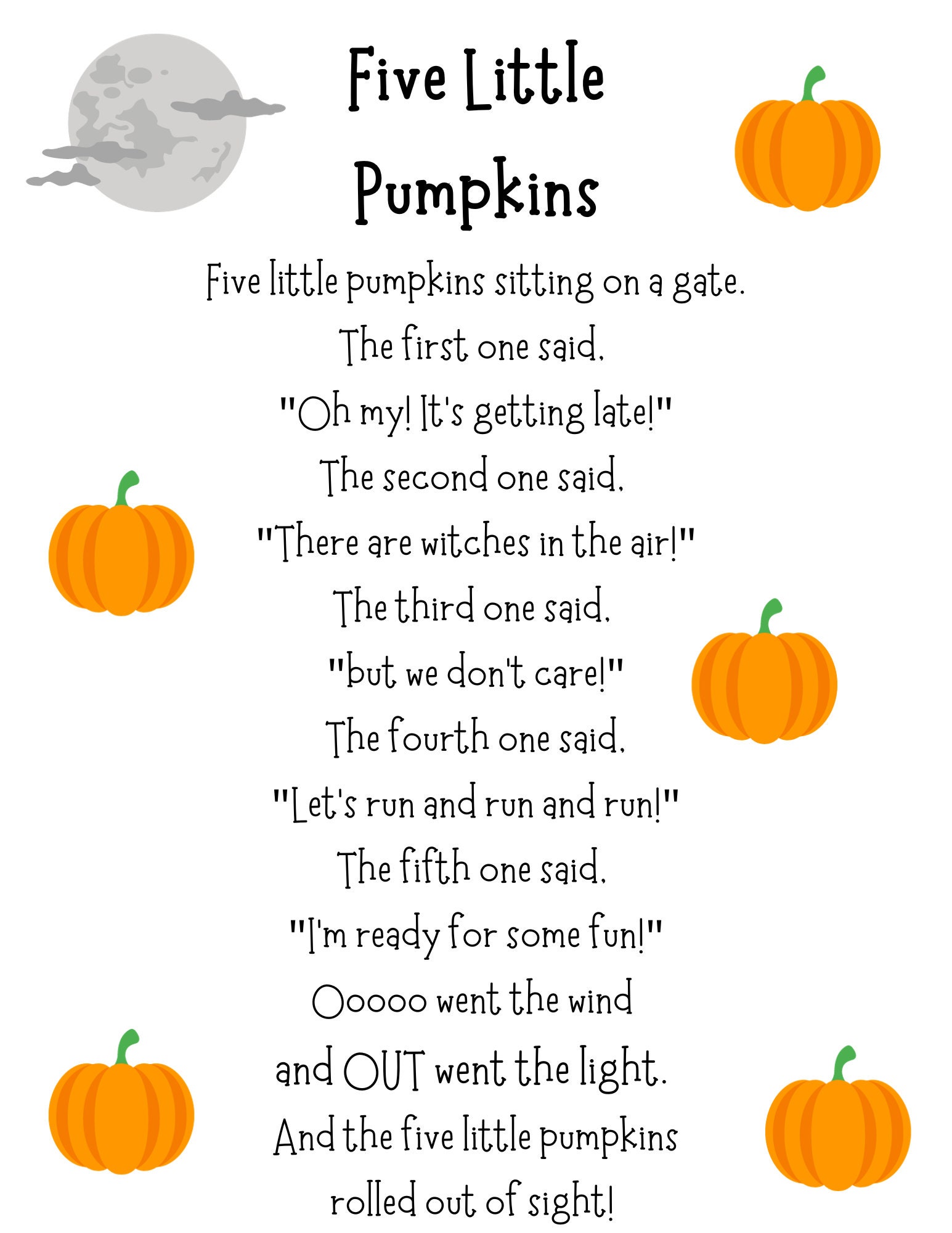 Five Little Pumpkins Poem - Interactive Poetry - Fall Poetry - Poetry ...
